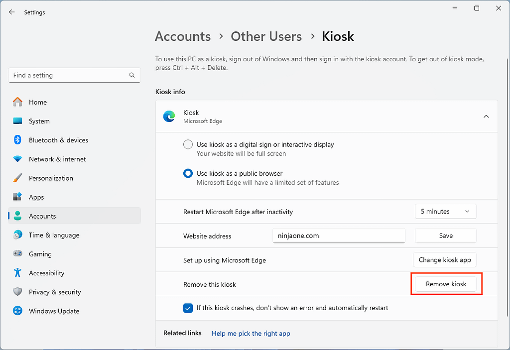Remove a Kiosk Account with Assigned Access | Windows 10 & 11 | NinjaOne