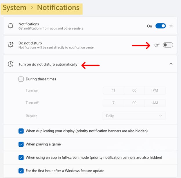 Configure Do Not Disturb for Notifications in Windows 11 | NinjaOne