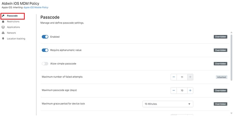 Mobile Device Policy Passcode | NinjaOne