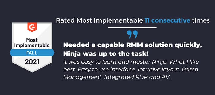 Ninja Best RMM Software on G2 for 10th Time in Row