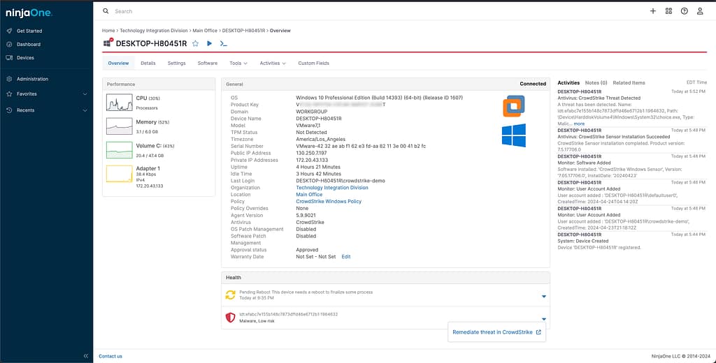NinjaOne + CrowdStrike Falcon Integration - NinjaOne